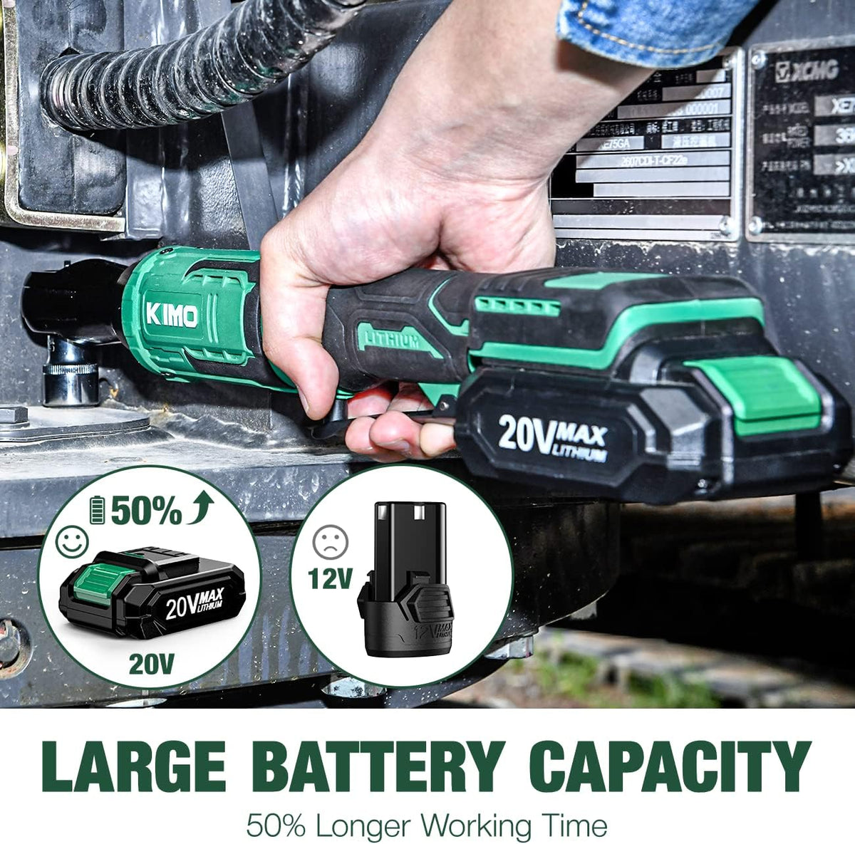 KIMO 20V Cordless Ratchet Wrench 3/8 Set, 74 Ft-lbs 400 RPM Electric R